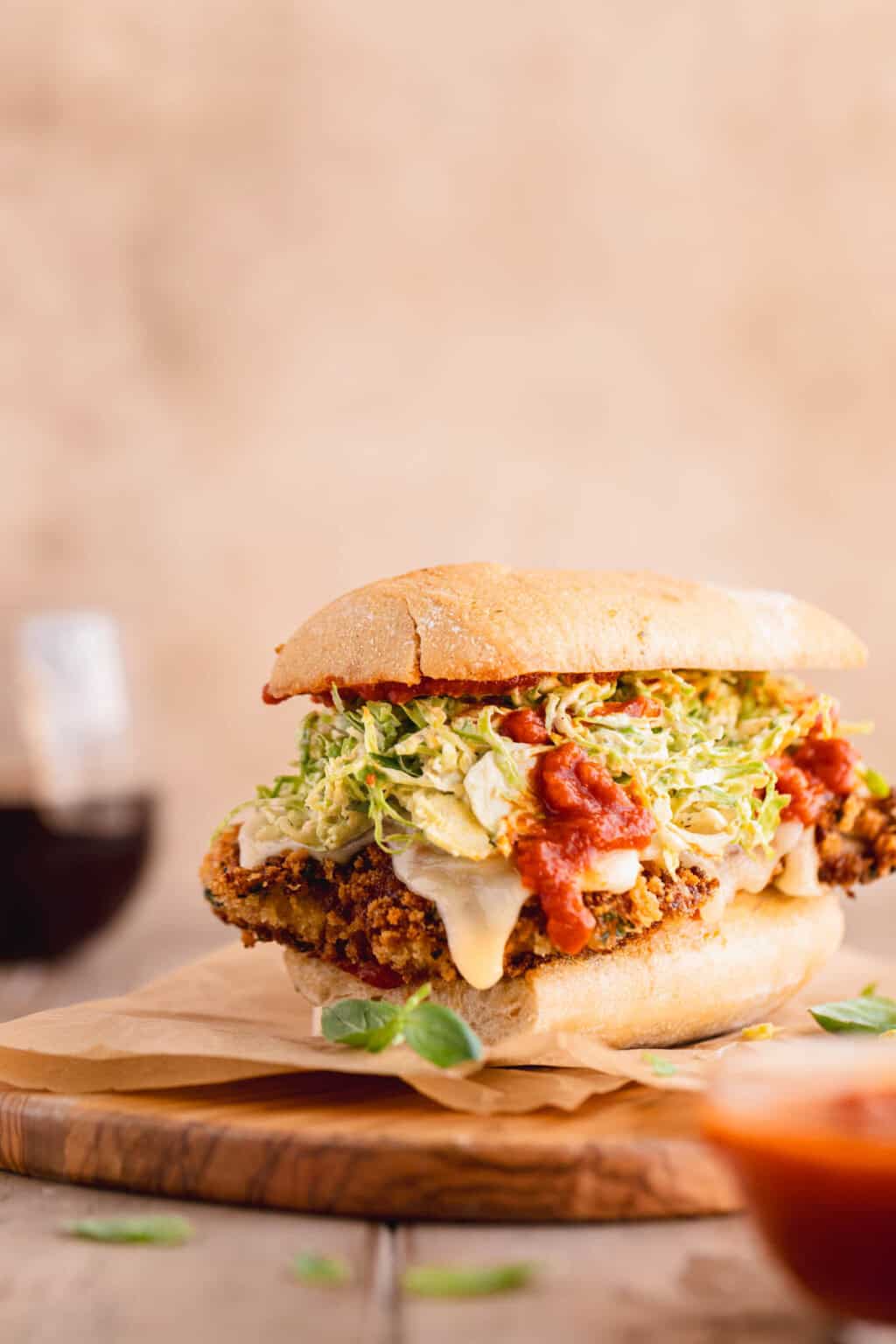 Chicken Parm Sandwich with Brussel Caesar Salad - In Krista's Kitchen